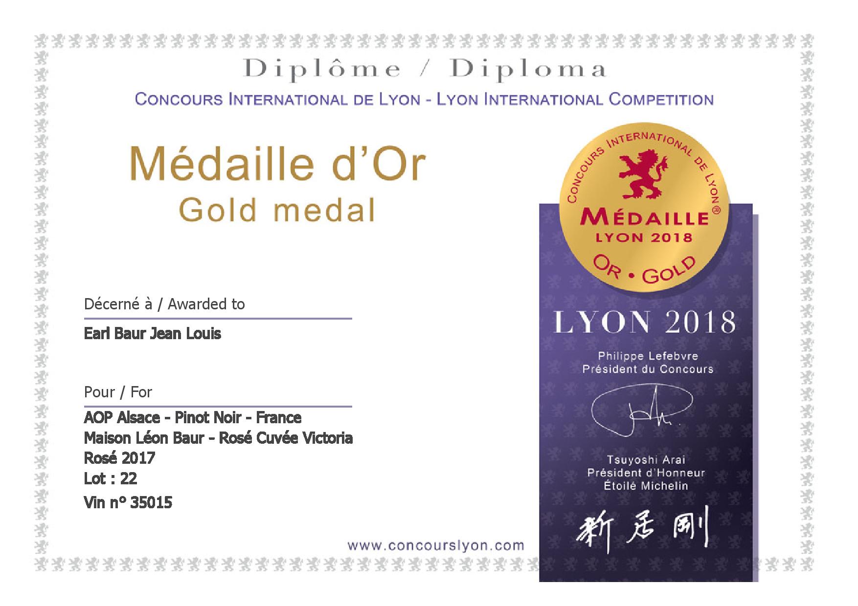 Médaille d'or 2018 - Concours international de Lyon - Maison LEON BAUR